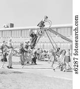 1950S Elementary School Playground At Recess With Children Playing On ...