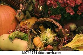 Display of autumn harvest fruits grains and flowers Stock Image ...