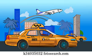 Female taxi driver driving, Illustration Clipart | u14120250 | Fotosearch