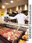 1950S Man Grocer Butcher Smiling Raw Meat Pork Roll 19 Cents Store ...