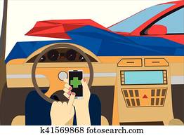 People Car Crash While Using Cell Phones Clip Art | k6077427 | Fotosearch