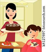 Twin girls eating chocolate cake. Picture | bcp007-44 | Fotosearch