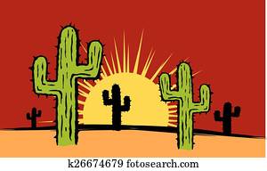 Cactus and Sun Clipart | u23653784 | Fotosearch