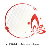 Orange, red, yellow and green floral circular wreath style Frame with ...