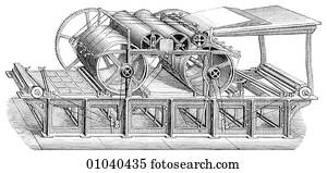 Industry & Technology -line art Printing Press French Double-cylinder ...
