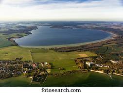 "Aerial view, Kleine Muritz Lake, Mecklenburg Lake District, Vipperow ...