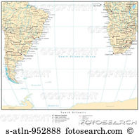 Map of South Atlantic Ocean, with Country Boundaries Stock Image | s ...