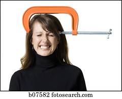 Screaming woman with c-clamp on head Stock Photo | b12287 | Fotosearch