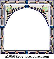 Square blue, green and red Arabesque Design border Clipart | u31012415 ...