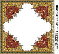 Oval yellow, orange, red and gold floral pattern Arabesque frame ...