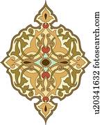 Round green, gold and red Arabesque Design Clip Art | u12980359 ...