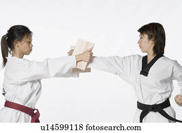 Female karate instructor teaching martial arts to a young woman Stock ...