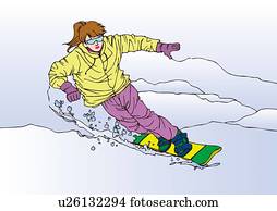 Blonde woman snowboarding Drawing | u15121642 | Fotosearch