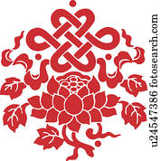 Lucky pattern-peony Drawing | u19297552 | Fotosearch