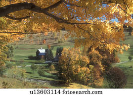 farm, fall, Tunbridge, VT, Vermont, Howe Farm surrounded by colorful ...